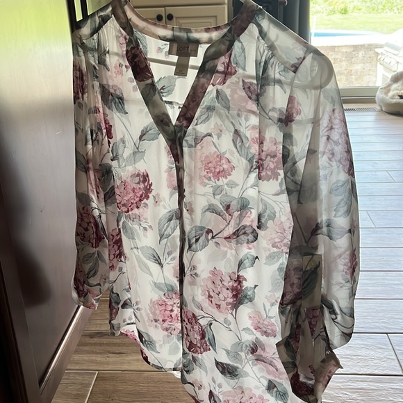 LOFT | Tops | Loft Sheer Top In Floral Motif | Poshmark